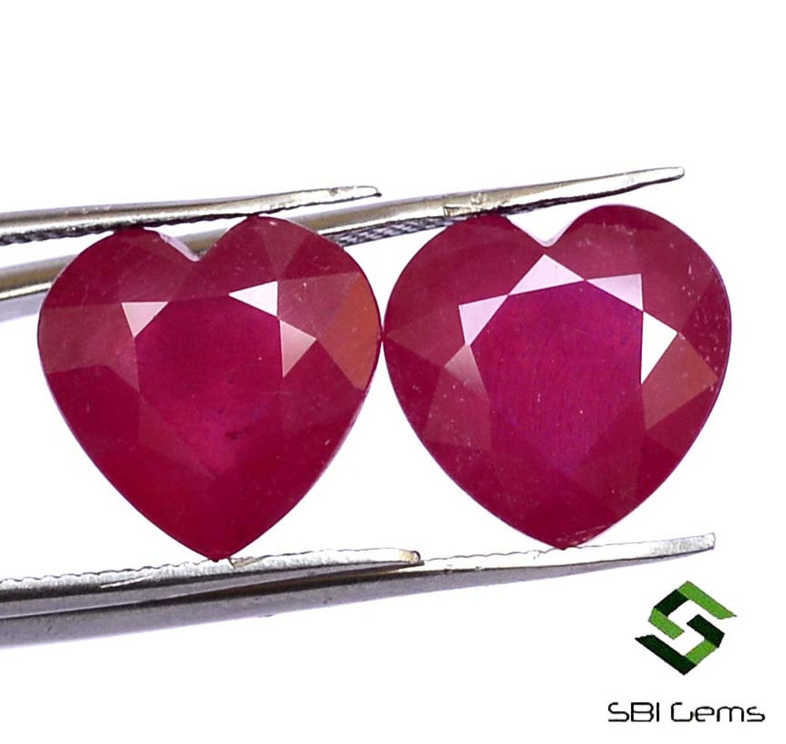 11x11 Mm Natural Ruby Heart Shape Cut 3 Quality Pair Calibrated Faceted ...