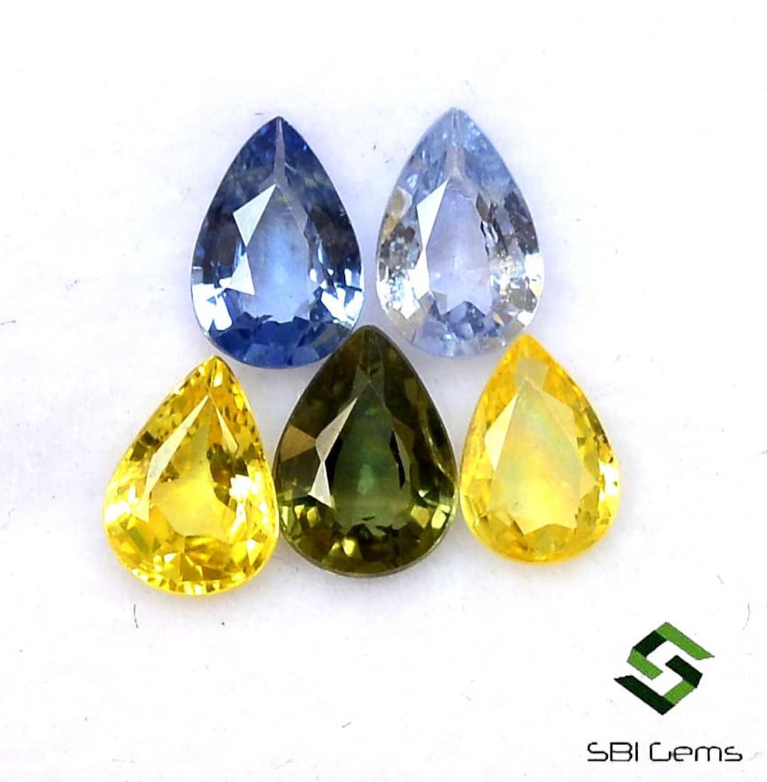 5.50x4 Mm Natural Multi Sapphire Pear Cut Lot 05 Piece Gemstones: Loose ...