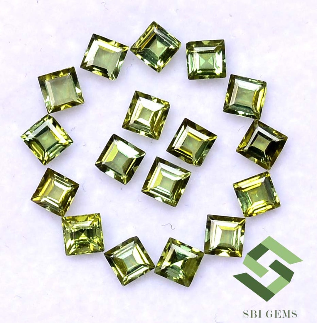 Green Tourmaline Square Cut Gemstones: 3 Mm, 3.5 Mm Calibrated Lot 10 ...