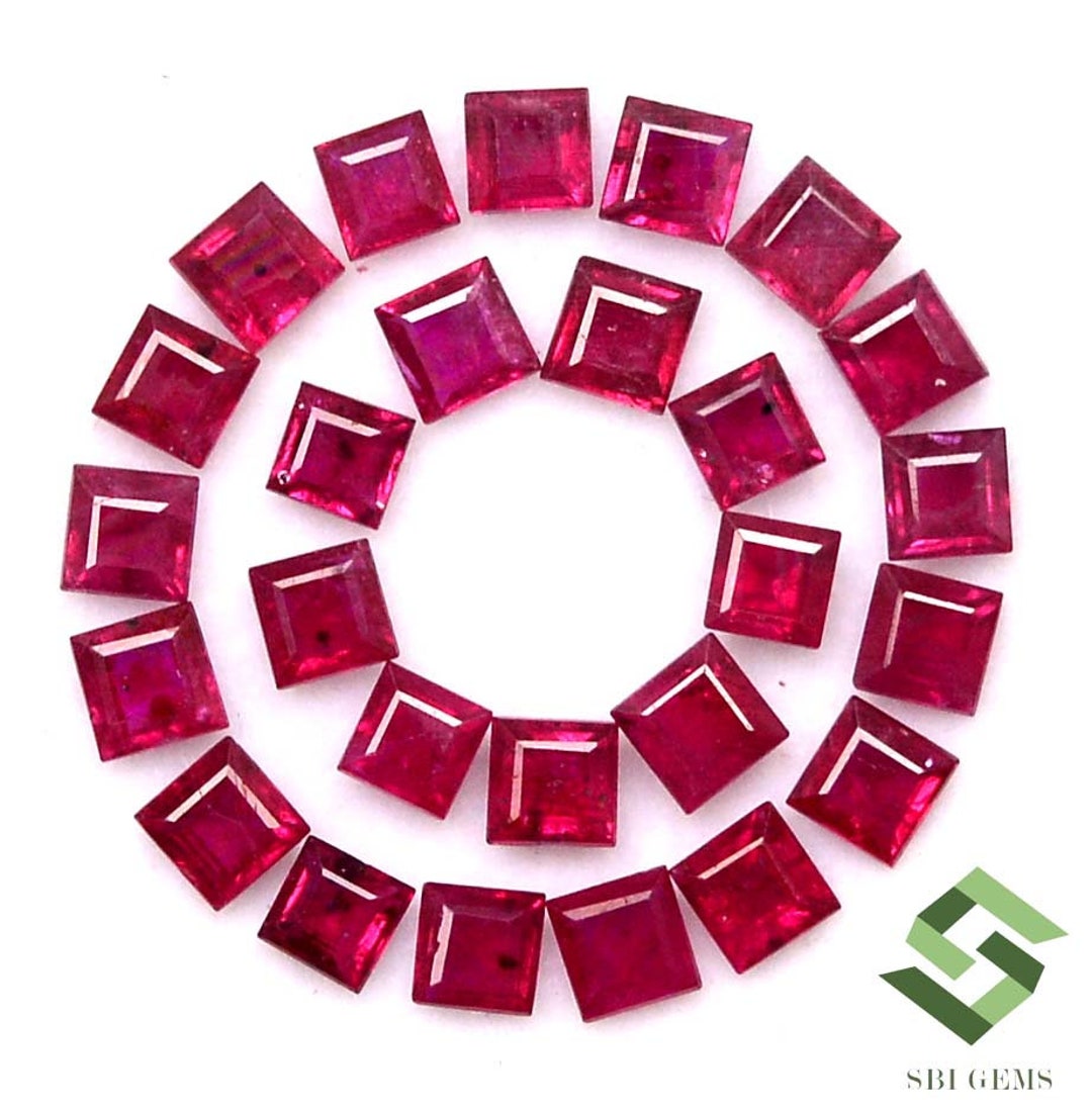 3x3 Mm Natural Ruby Square Cut Lot 26 Pcs Faceted Calibrated Loose ...