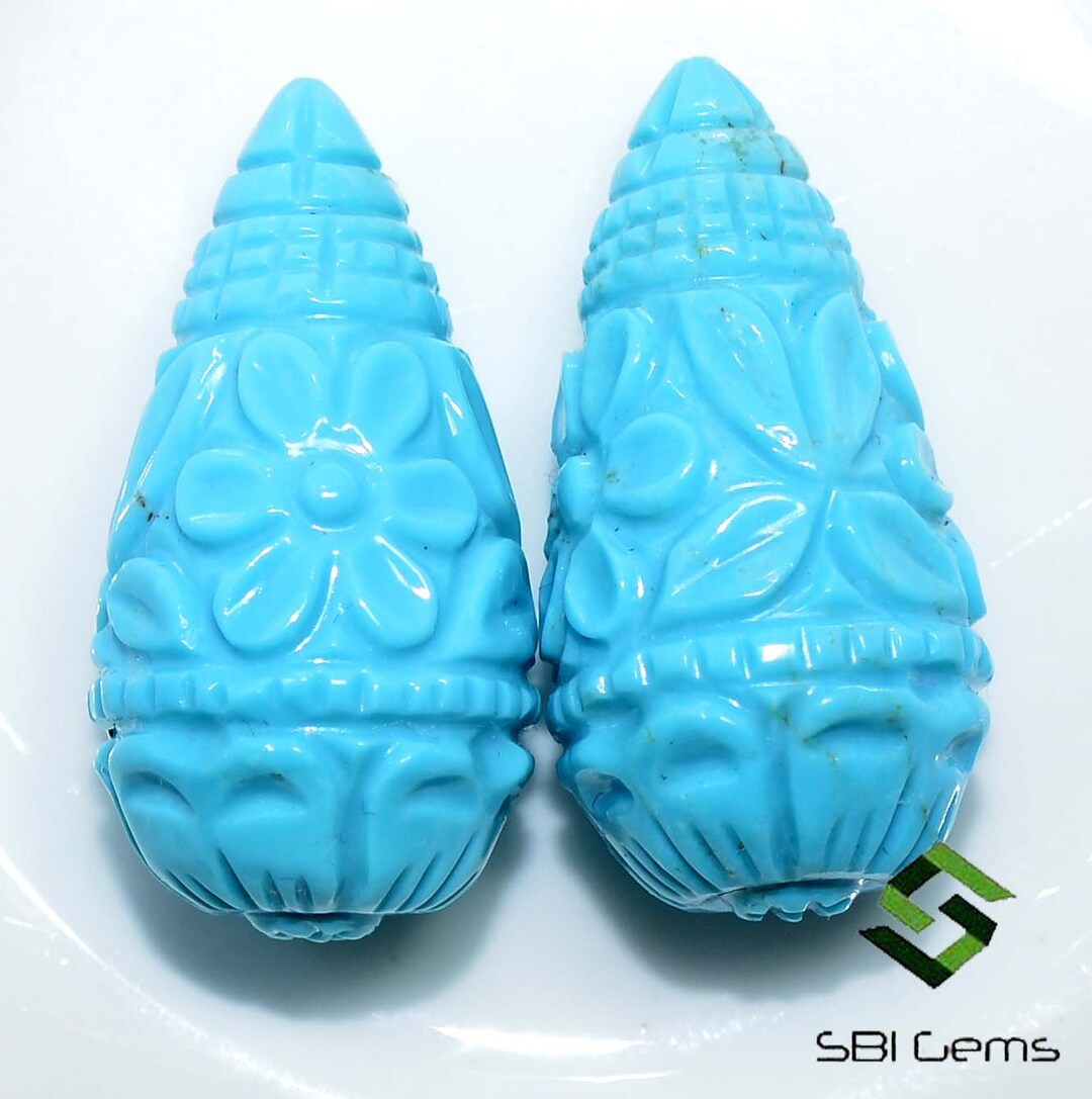 Handmade Turquoise Carving Pair: Antique Drop Gemstones, 37.11 Cts - Etsy