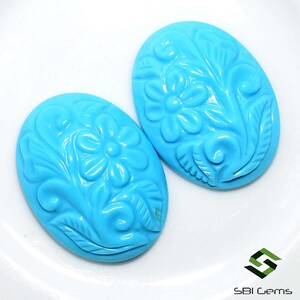 20x15 Mm Certified Natural Turquoise Hand Made Carving Pair 19.44 Cts ...