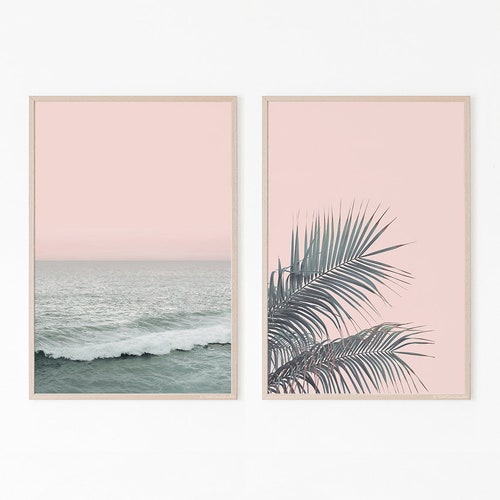 Pink Ocean Wall Art Coastal Print Set Set of 2 Ocean Print | Etsy