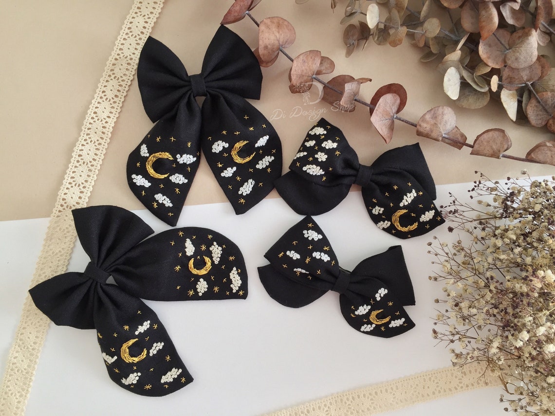 Starry Starry Night Hairbow Hairklips Embroidered Hair Bow Bows ...