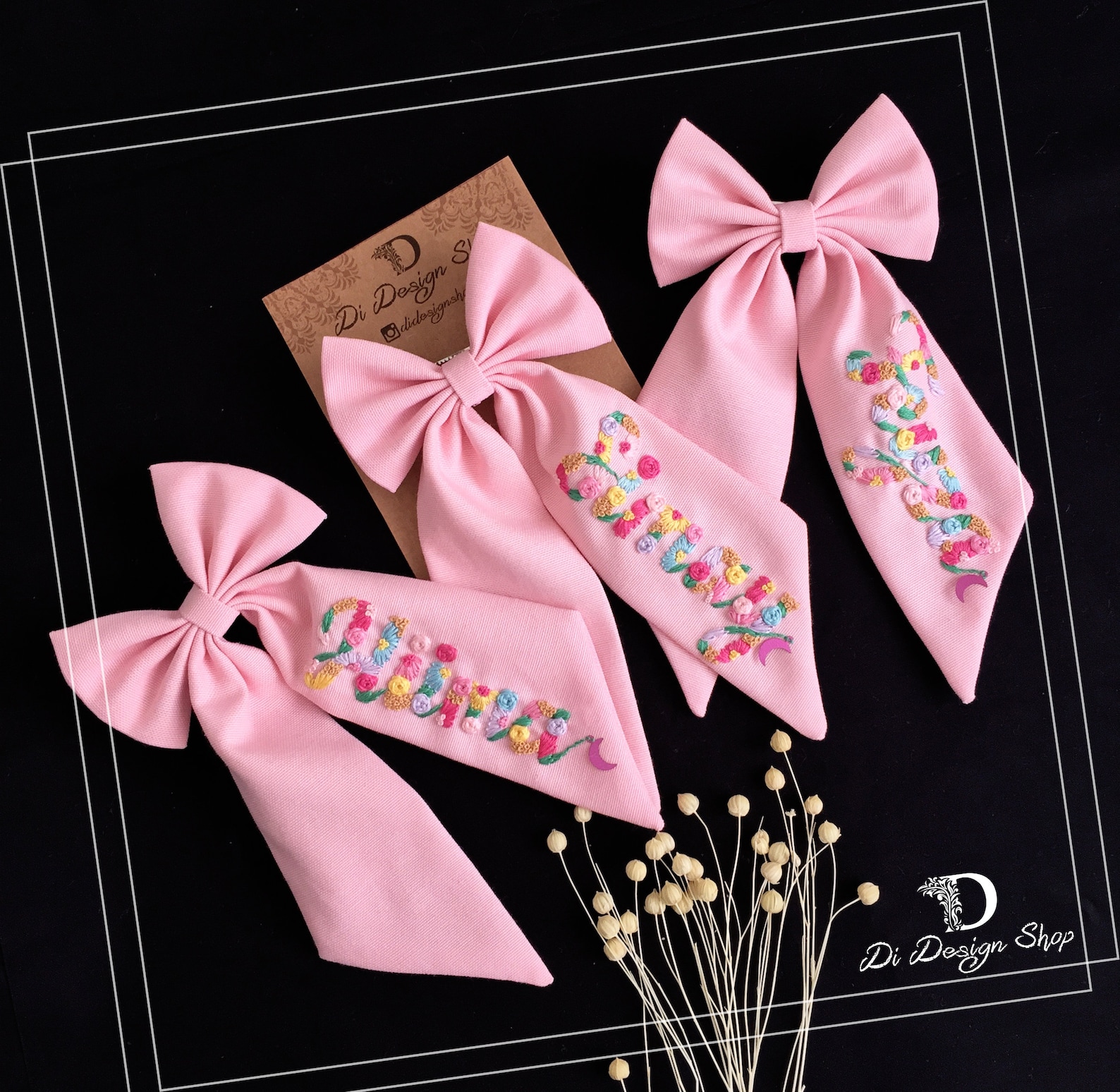 Name Hand Embroidered Bow Custom Name Bow Personal Hairbow - Etsy