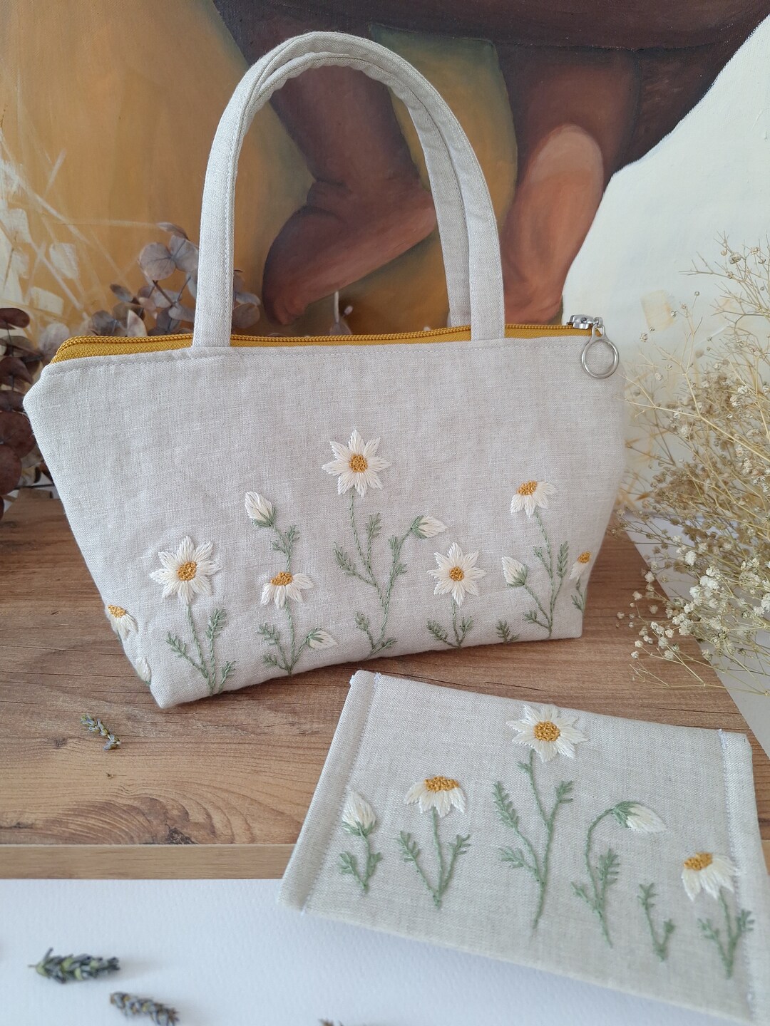 Floral Embroidered Linen Clutch Bag and Purse Embroidery Handbag Hand ...