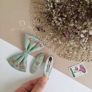 Water Green Color Beauty Hairklips Hairpin Set Embroidered Hair Bow ...