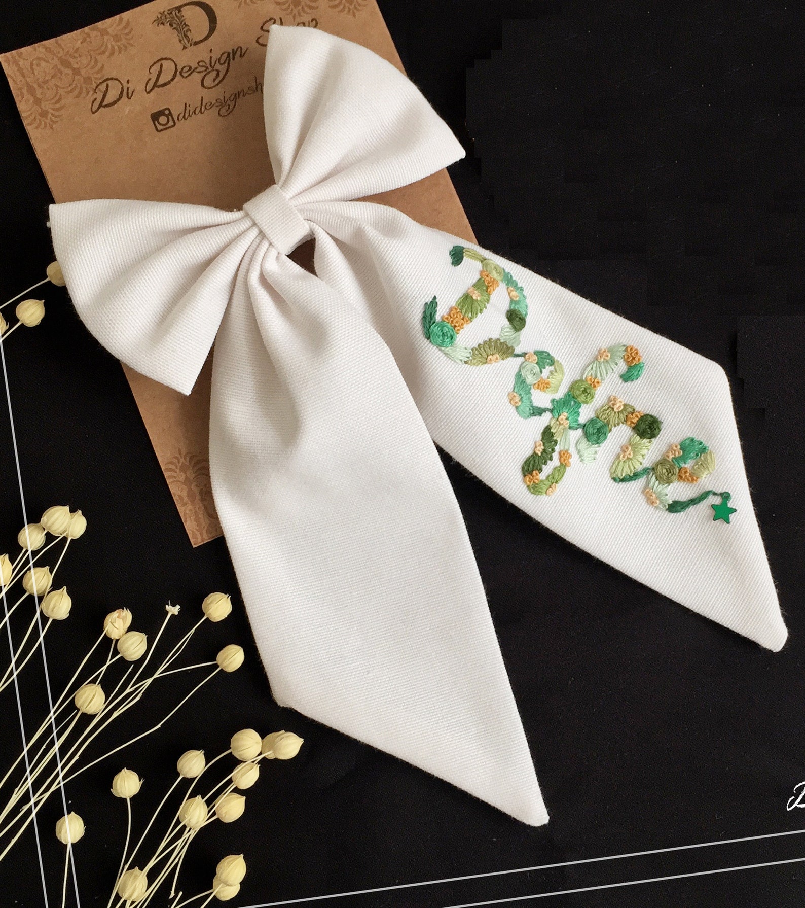 Name Hand Embroidered Bow Custom Name Bow Personal Hairbow - Etsy