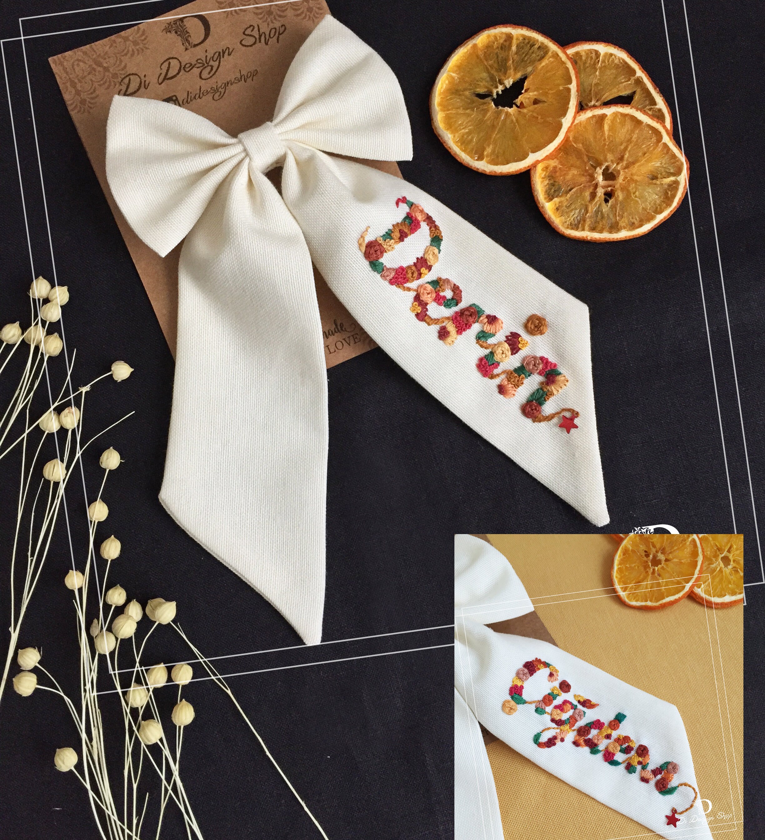 Name Hand Embroidered Bow Custom Name Bow Personal Hairbow - Etsy