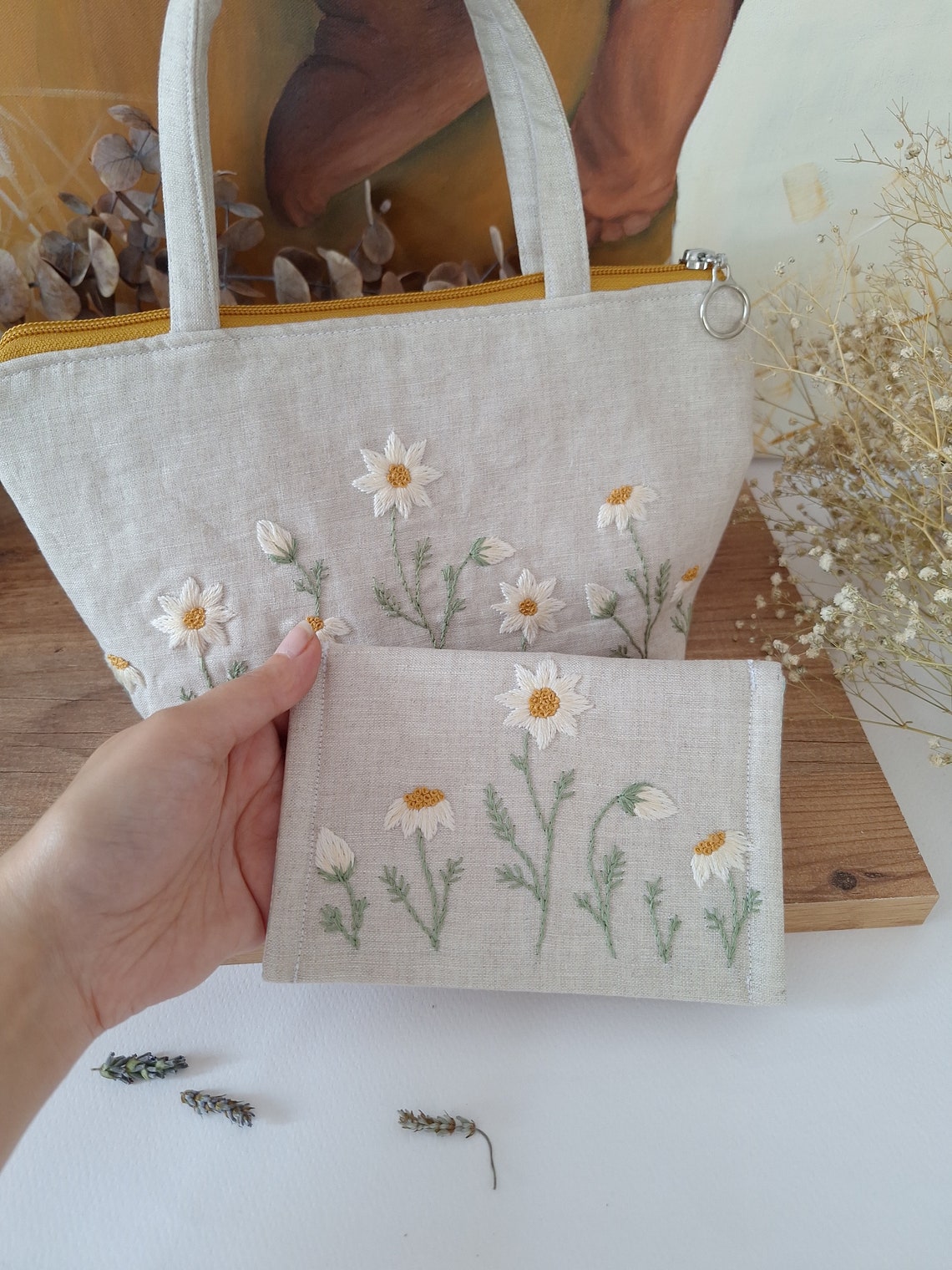 Floral Embroidered Linen Clutch Bag and Purse Embroidery Handbag Hand ...