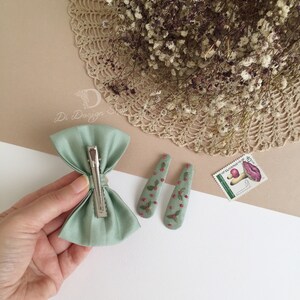 Water Green Color Beauty Hairklips Hairpin Set Embroidered Hair Bow ...