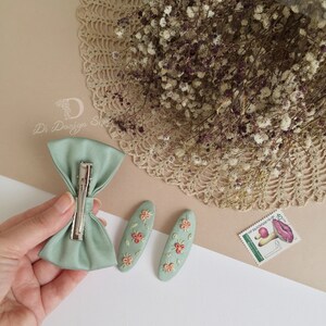 Water Green Color Beauty Hairklips Hairpin Set Embroidered Hair Bow ...