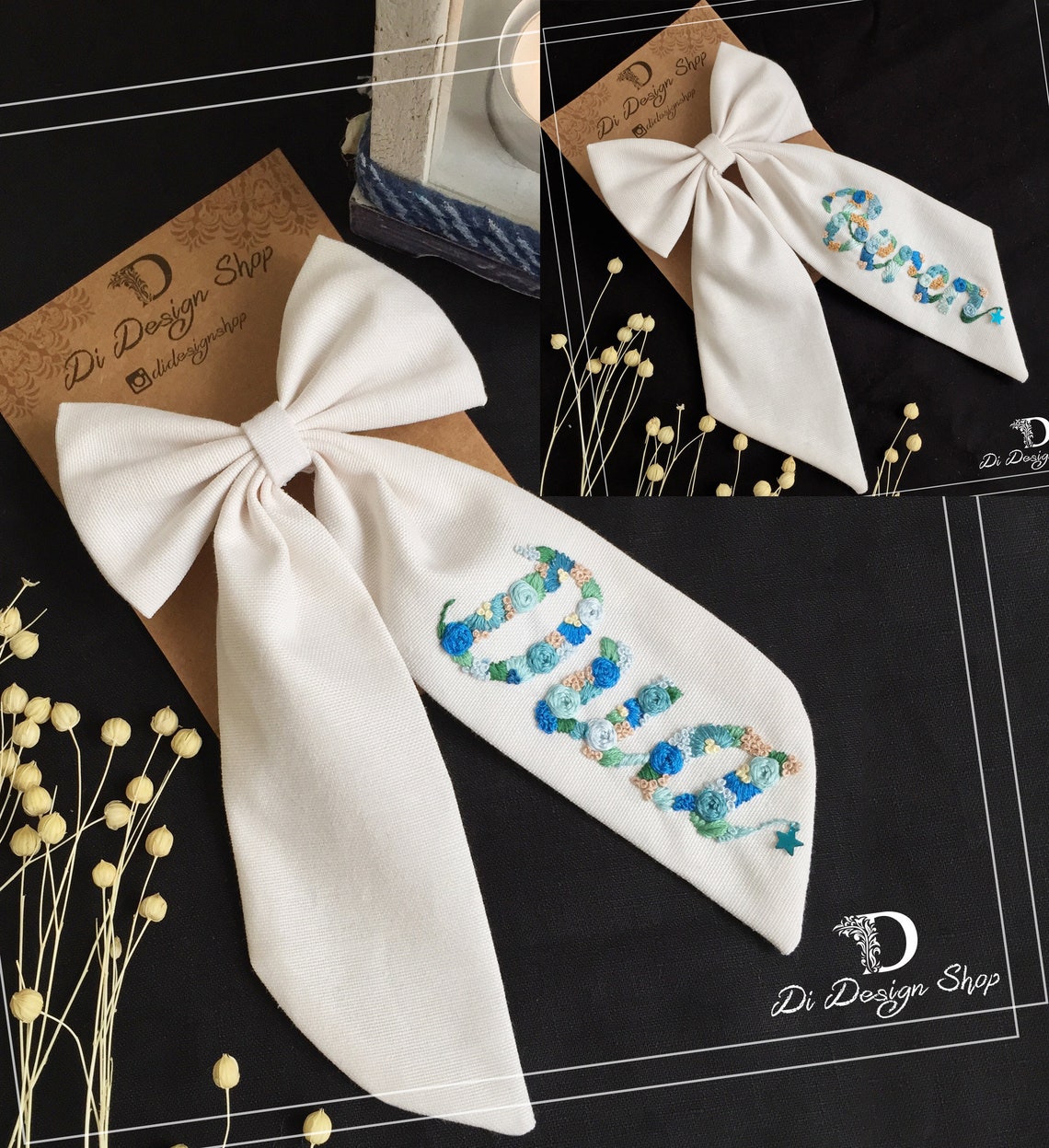 Name Hand Embroidered Bow Custom Name Bow Personal Hairbow - Etsy