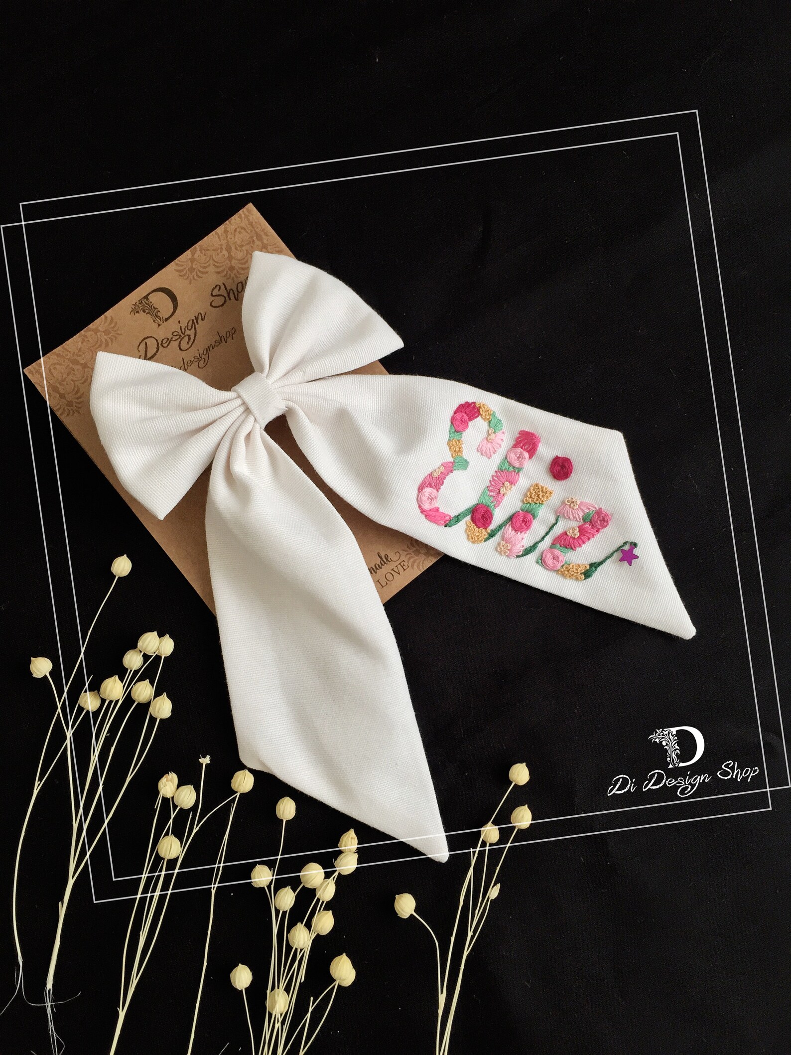 Name Hand Embroidered Bow Custom Name Bow Personal Hairbow - Etsy