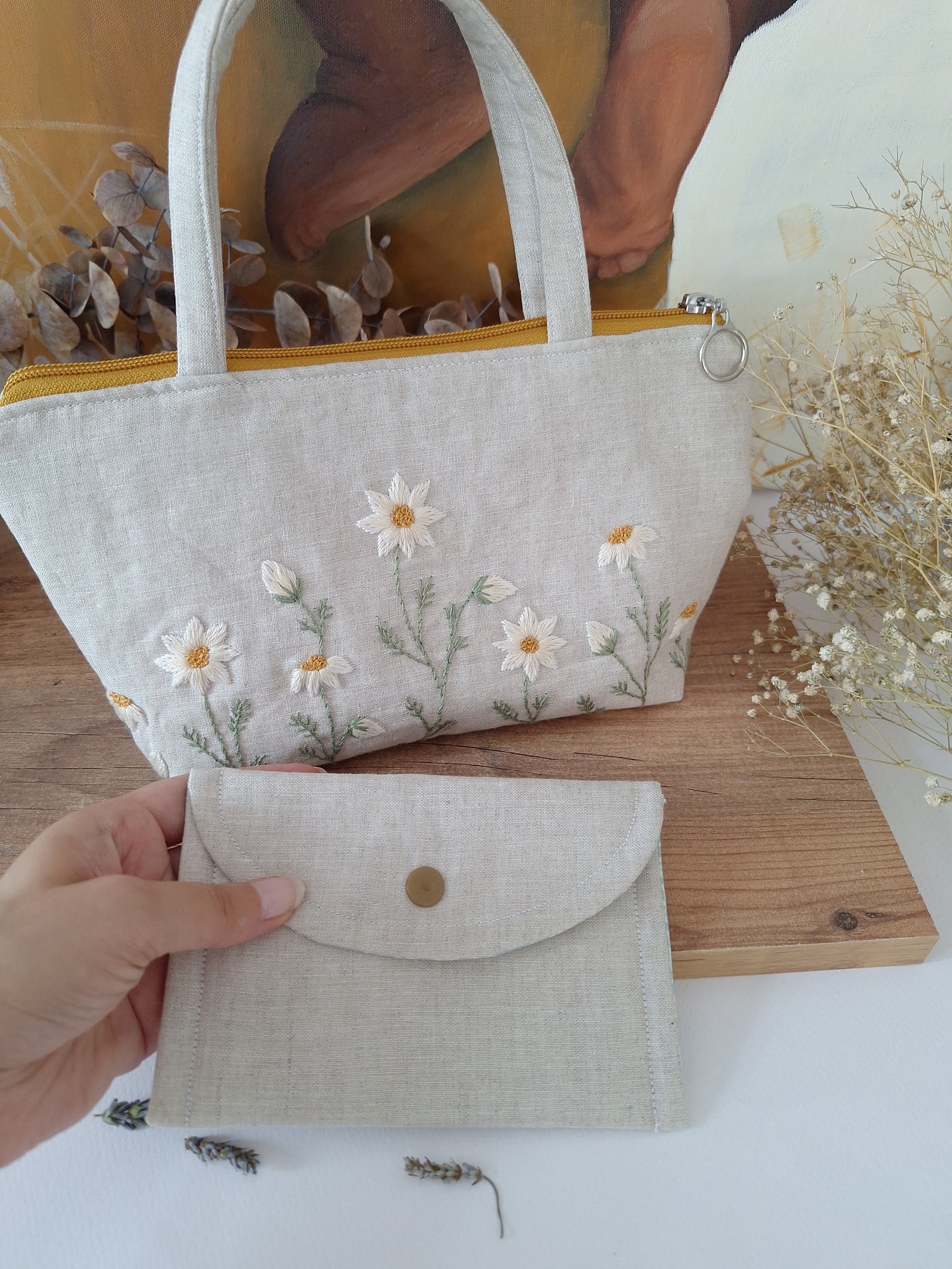 Floral Embroidered Linen Clutch Bag and Purse Embroidery Handbag Hand ...
