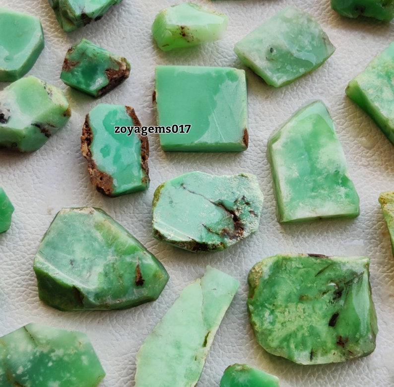 Raw Green Chrysoprase Slice: Natural Bio Crystal Chunks - Etsy