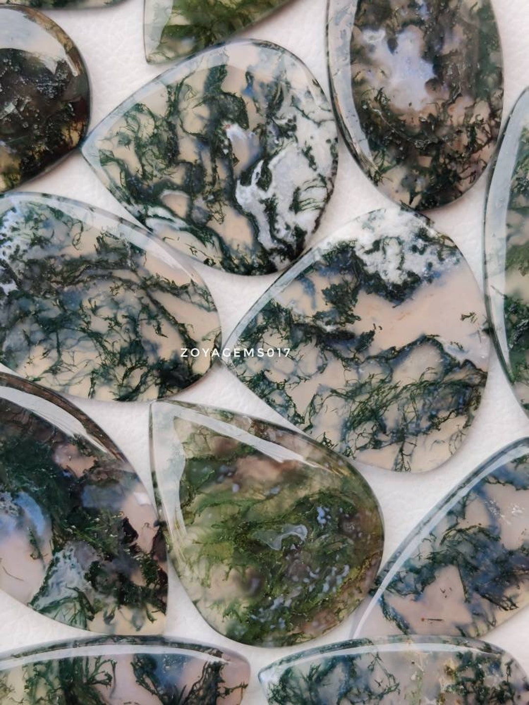 Handmade Moss Agate Cabochons: Natural Loose Stones for Jewelry Making ...