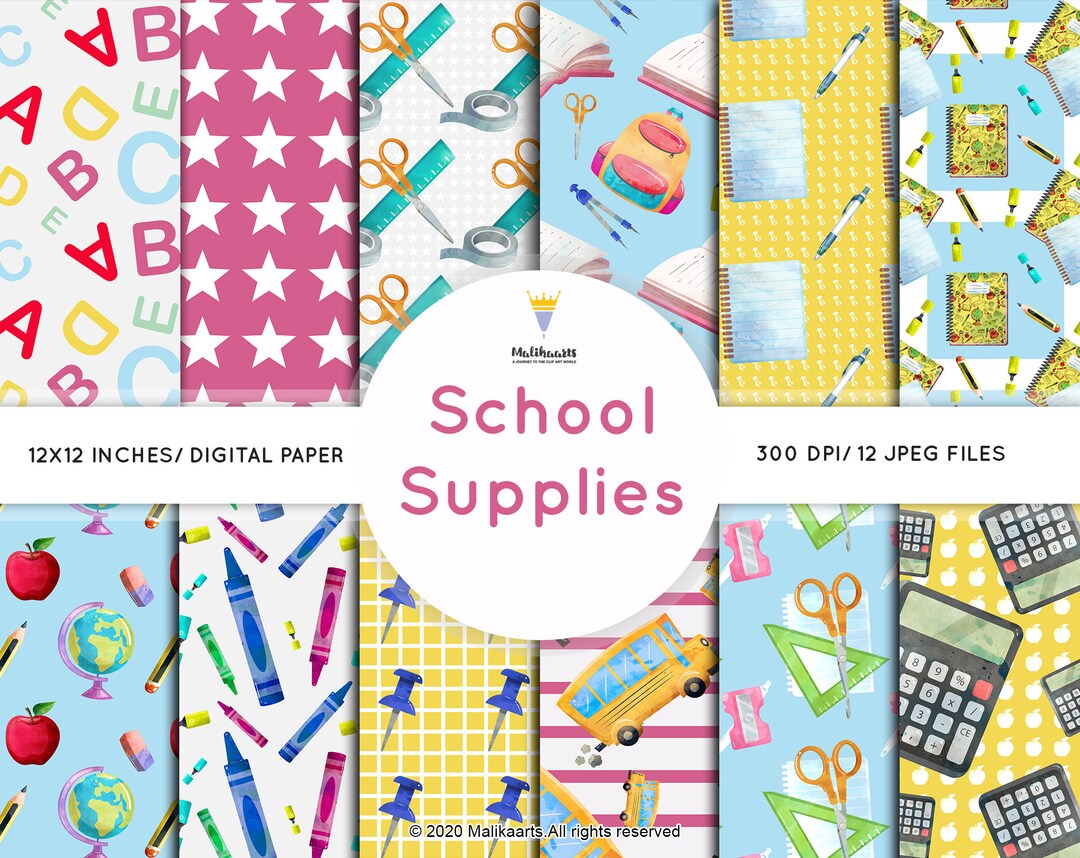 School Digital Paper Back to School Digital Paper Supplies - Etsy