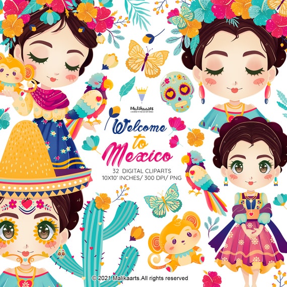 Planner Supplies,Floral clipart cinco de mayo Frida Kahlo Clipart ...