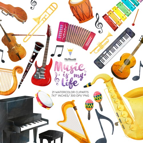 Watercolor Musical Instruments Clipart Orchestra Download - Etsy