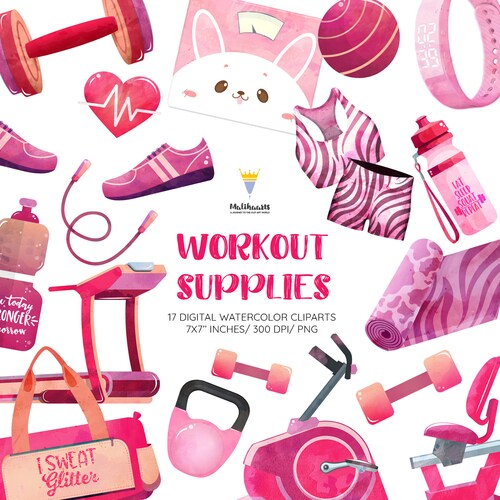 Fitness Clipart Watercolor Gym Clipart Workout Clipart - Etsy