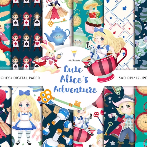 Alice in Wonderland Paper Pack Alice Digital Paper Pack - Etsy