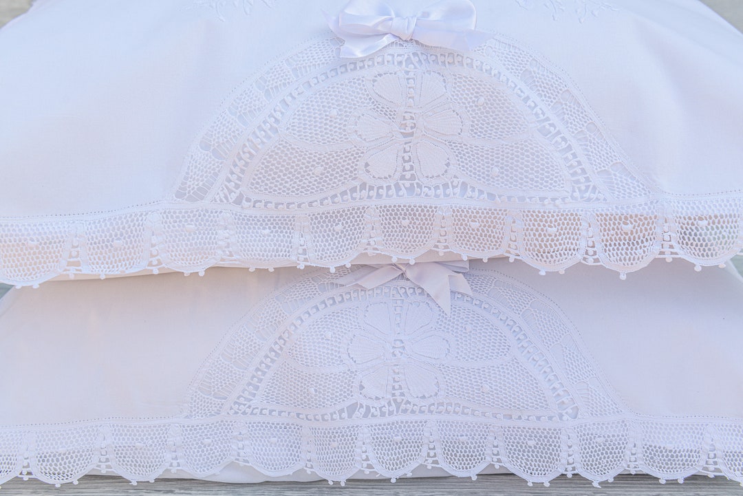 LUXURY White Pillowcases Hand Embroidered Lavishly Adorned With ...