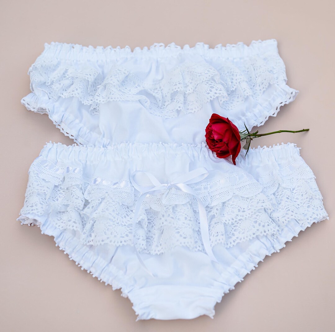 White Cotton Women Knickers Adorned With Lace Trims and Handmade Picots ...