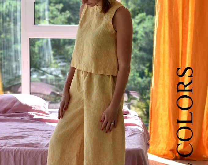 Linen HOME CLOTHES / Pajama Set Woman / Linen Pajama Set Linen Top ...