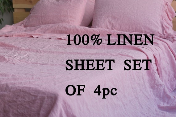 Linen SHEET SET of 4pc Stone Washed sheets and two pillowcases | Etsy