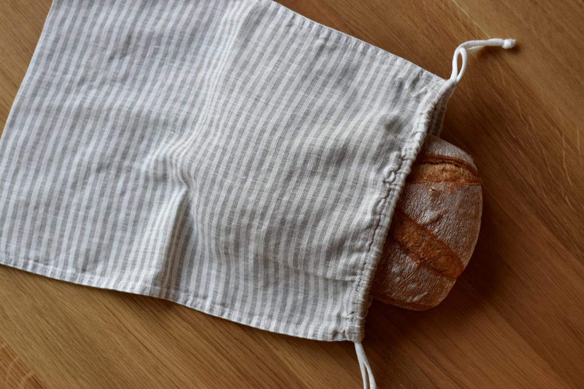Embroidered Linen Bread Bag for Food Storage, With Drawstring ...