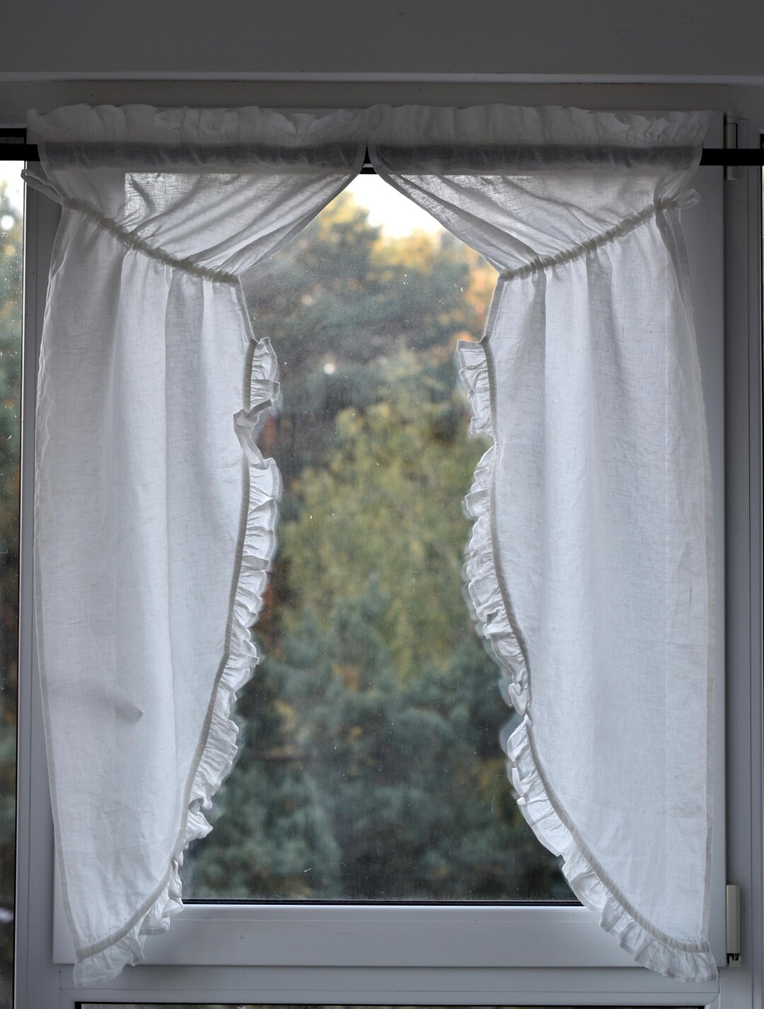 Linen Curtains With 5 Cm Rod Pocket & Top and Bottom Ruffles, Ideal for ...
