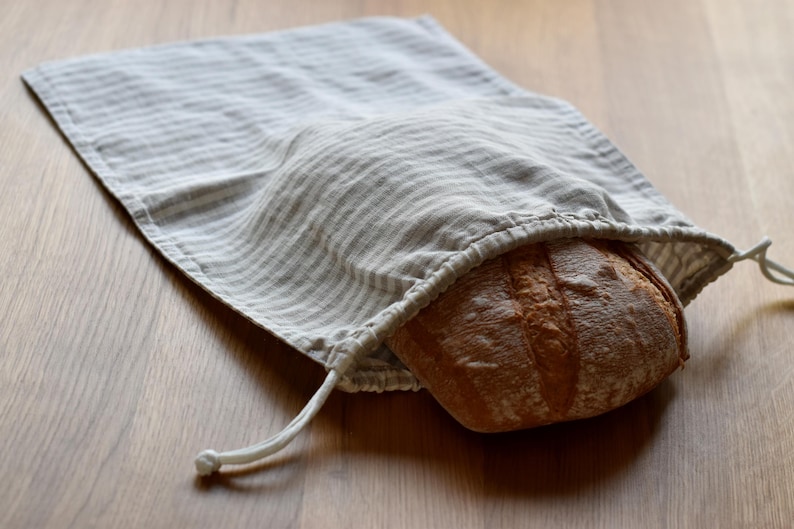 Embroidered Linen Bread Bag for Food Storage, With Drawstring ...