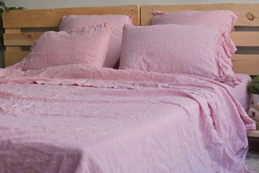 Linen SHEET SET of 4pc Stone Washed Sheets and Two Pillowcases RUFLLE ...