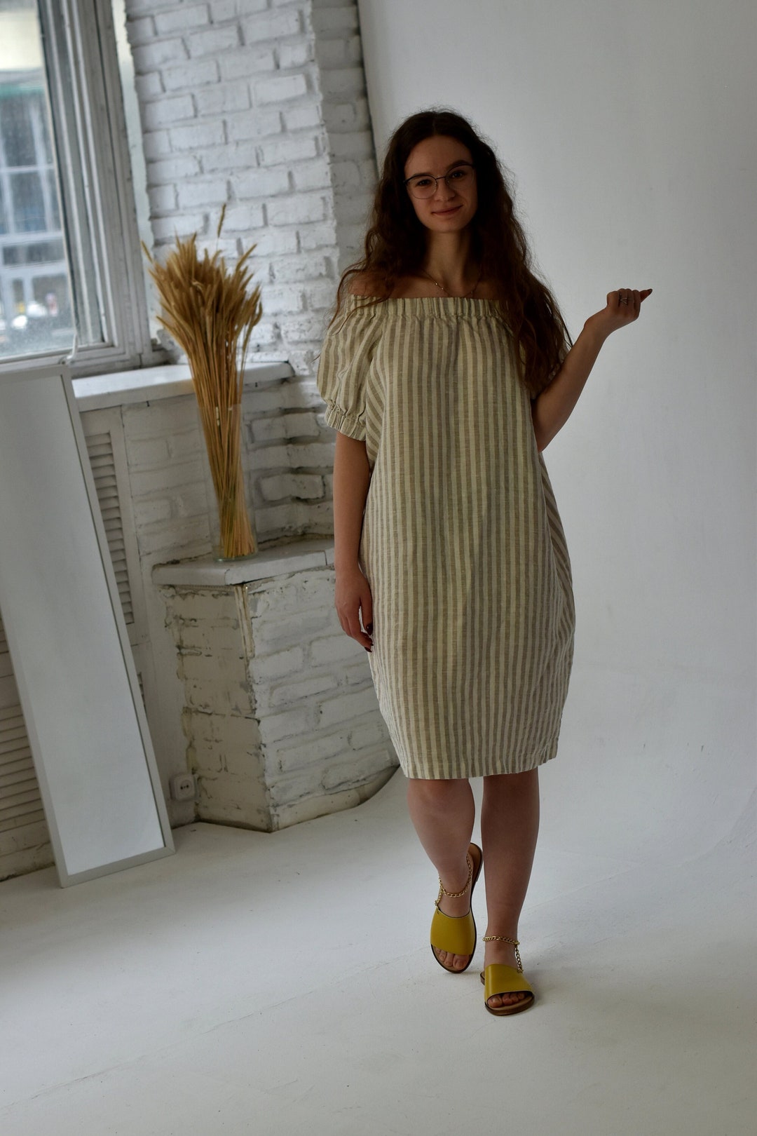 LINEN DRESS, Cocktail Dress, Organic Linen Dress, Mustard Dress, Long ...