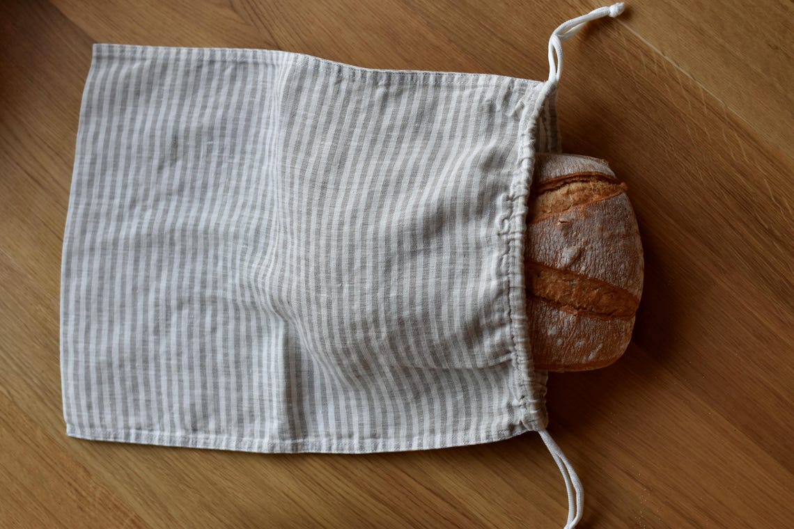 Embroidered Linen Bread Bag for Food Storage, With Drawstring ...