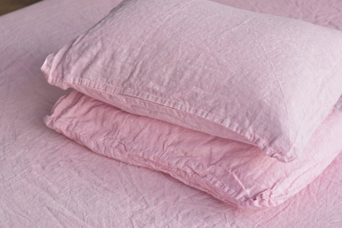 LINEN SHEET SET in a Melange Pink Color Queen King Twin Linen | Etsy