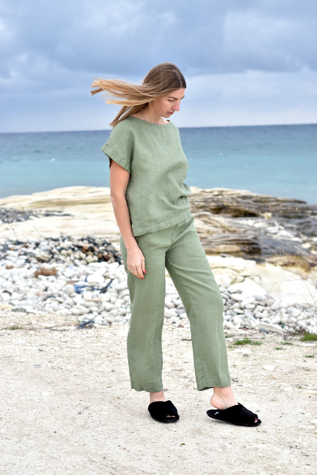 Linen HOME CLOTHES / Pajama Set Woman / Linen Pajama Set Linen Top ...