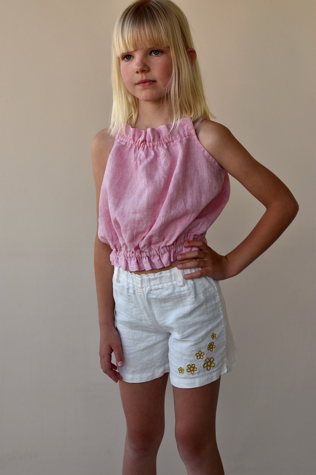Linen Set SHORTS & TOP for Kids / Set for Girl / Natural Clothing for ...
