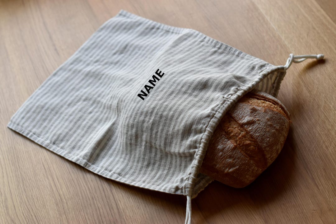 Embroidered Linen Bread Bag for Food Storage, With Drawstring ...