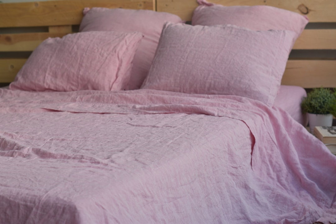 LINEN SHEET SET in a Melange Pink Color Queen King Twin Linen Bedding ...