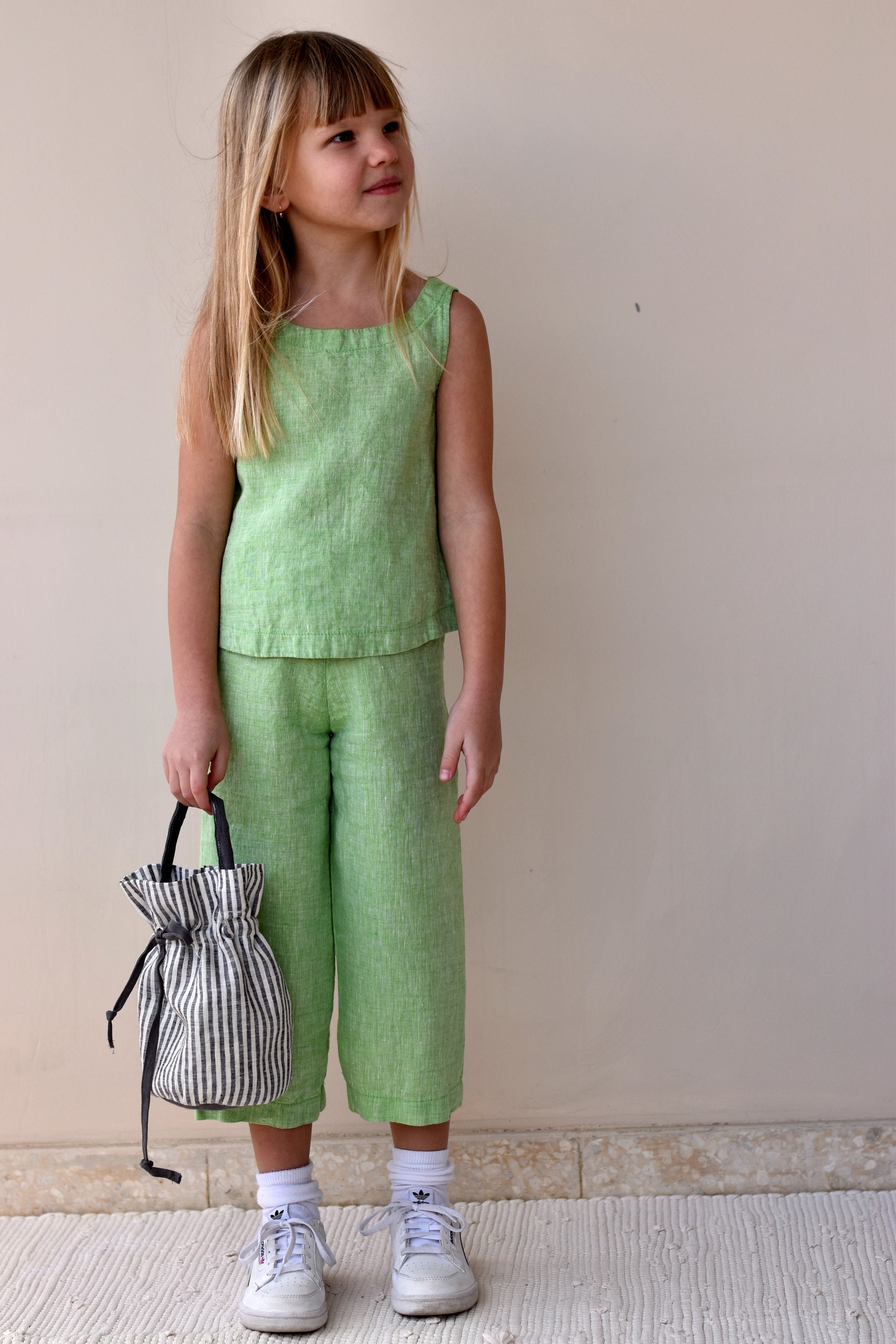 Linen Set PANTS& TOP for Kids / Set for Girl / Natural - Etsy