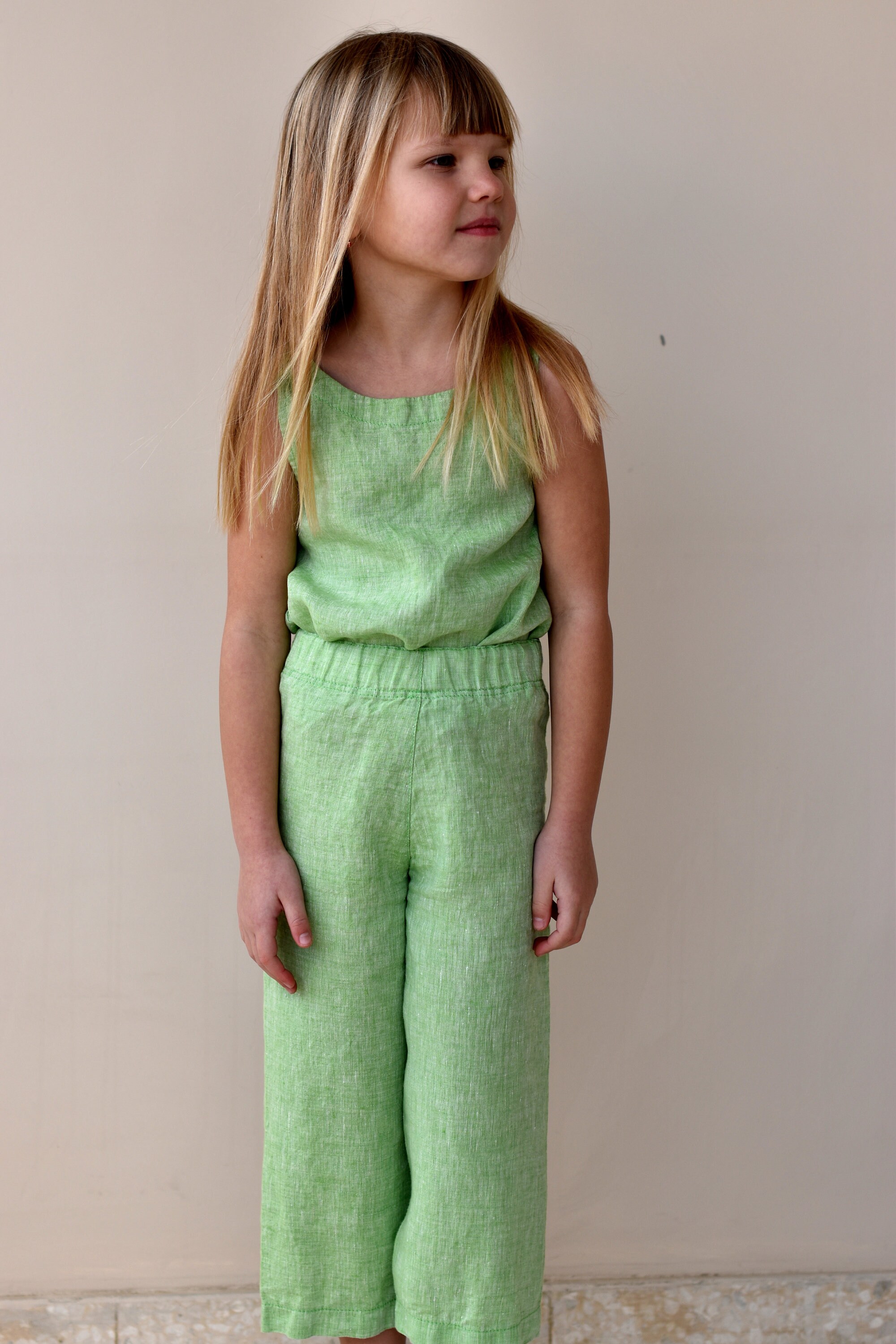 Linen Set PANTS& TOP for Kids / Set for Girl / Natural - Etsy