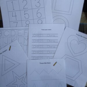7 Printable Tracing Activity Pages Bundle: Alphabet, Numbers, Shapes ...