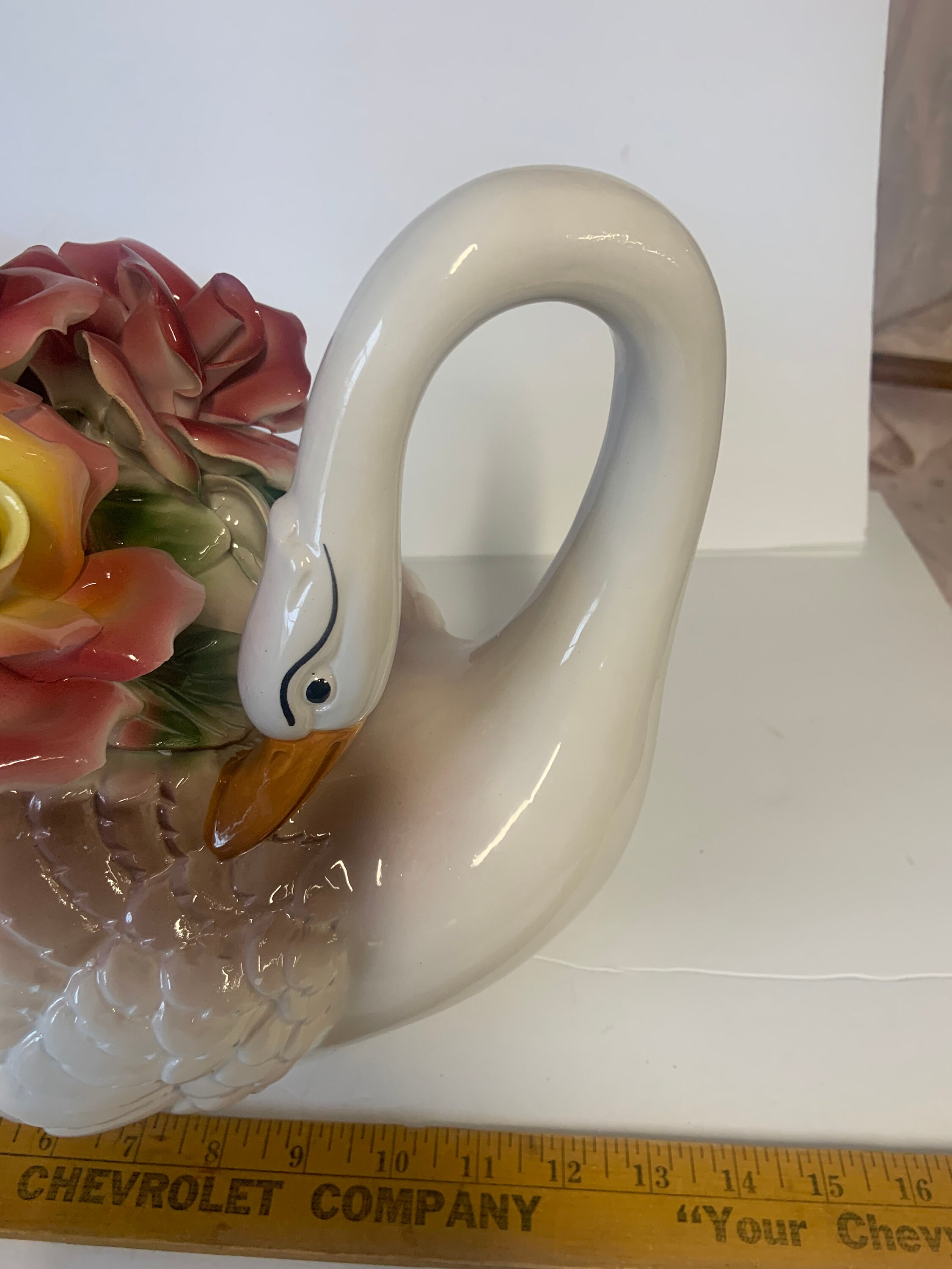 Vintage Capodimonte Swan Floral Bouquet of Roses Centerpiece N - Etsy