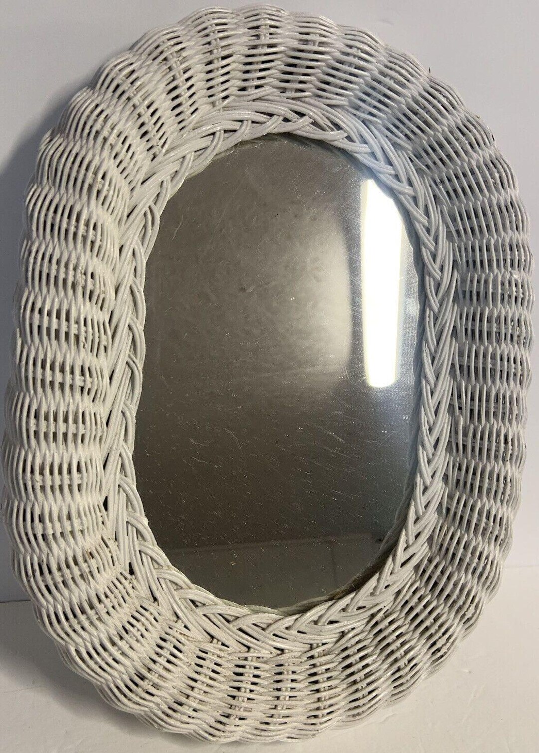 Vintage White Wicker Wall Mirror Oval Shabby Chic Farmhouse 16 X 12 - Etsy