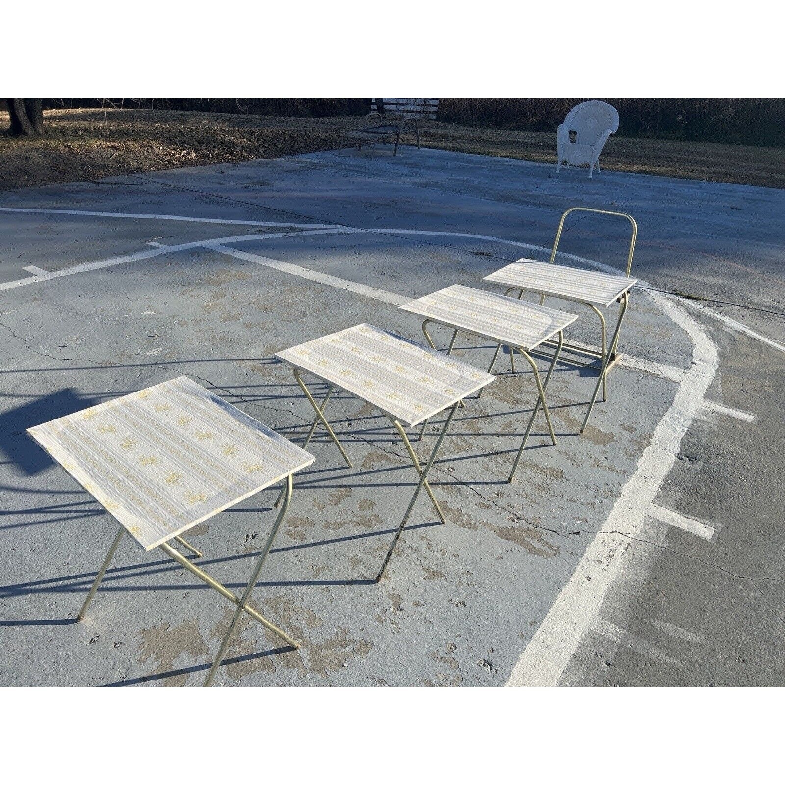 Vintage MCM 4 Metal TV Tray Set WOOD Grain (cream Paper Covered) Retro ...