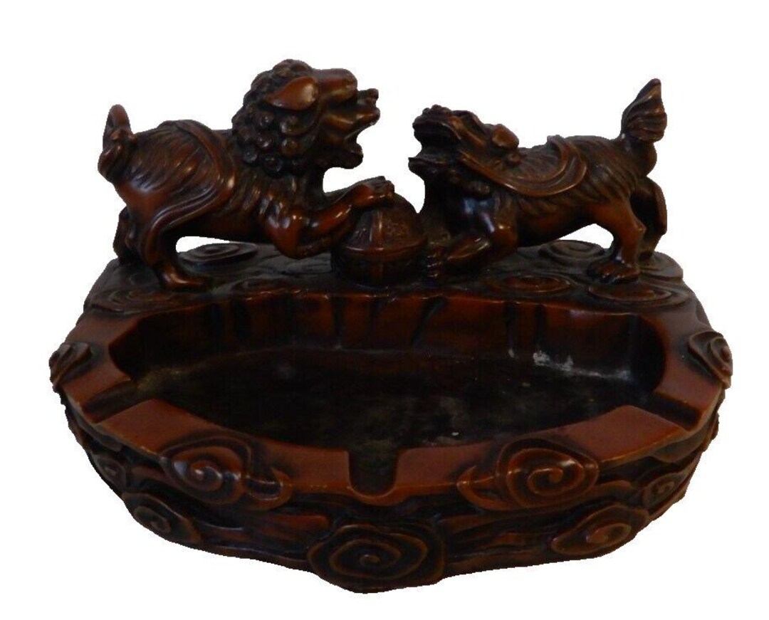 RARE Vintage Fighting Foo Dogs Statue Ashtray Taiwan Mahogany Red - Etsy