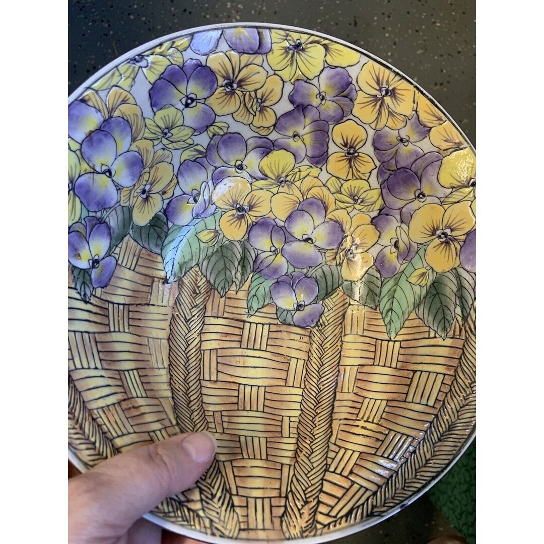 Serenity F. Atkins African Violets Cloisonné Ceramic Table Center Piece ...