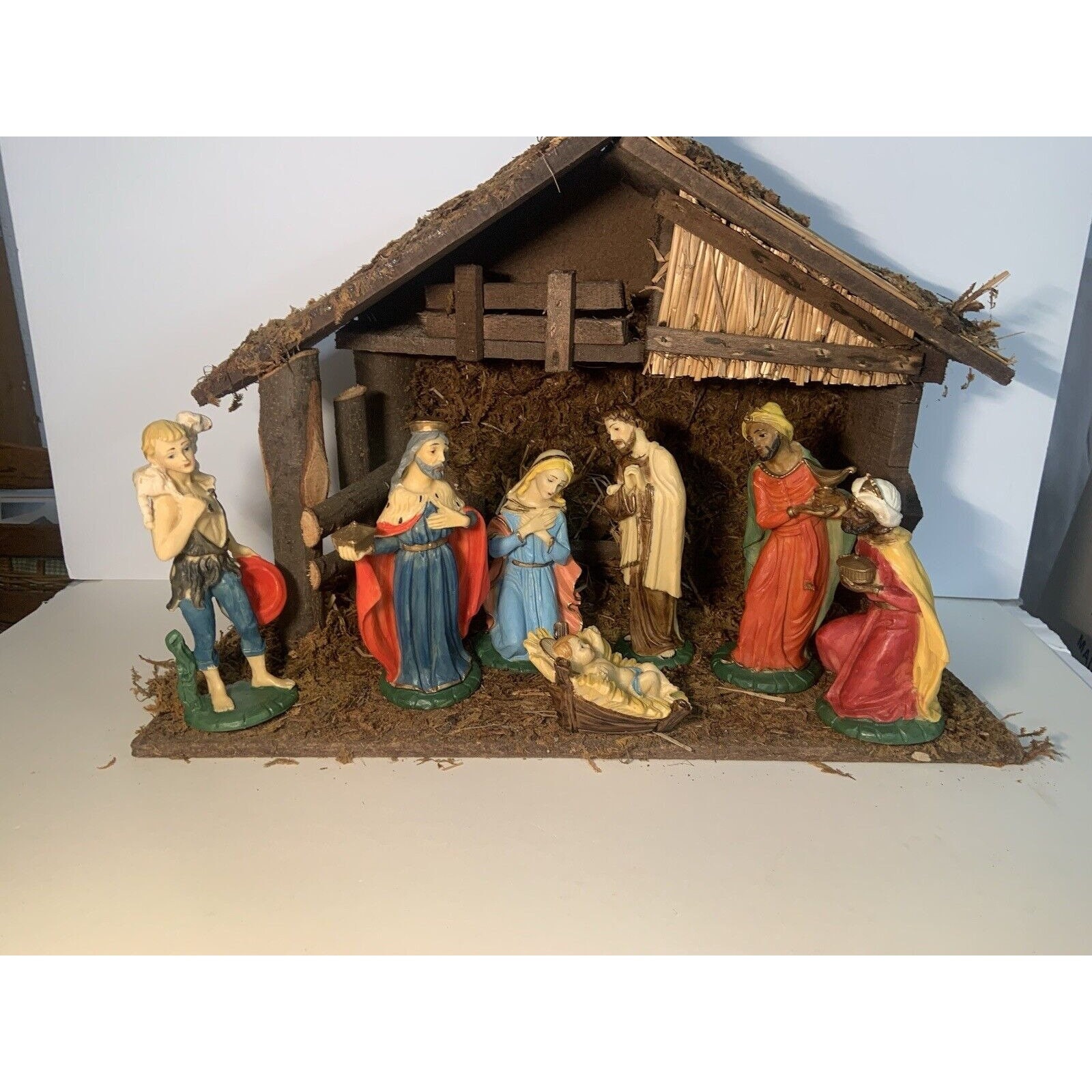 RARE Italy Vintage Nativity SET Hand Painted Italian Lot of 7 + STABLE ...